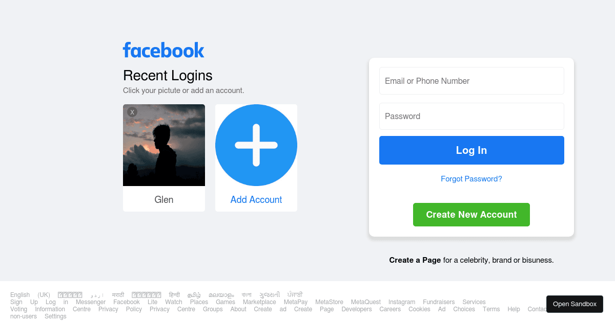 FACEBOOK LOGIN PAGE - Codesandbox