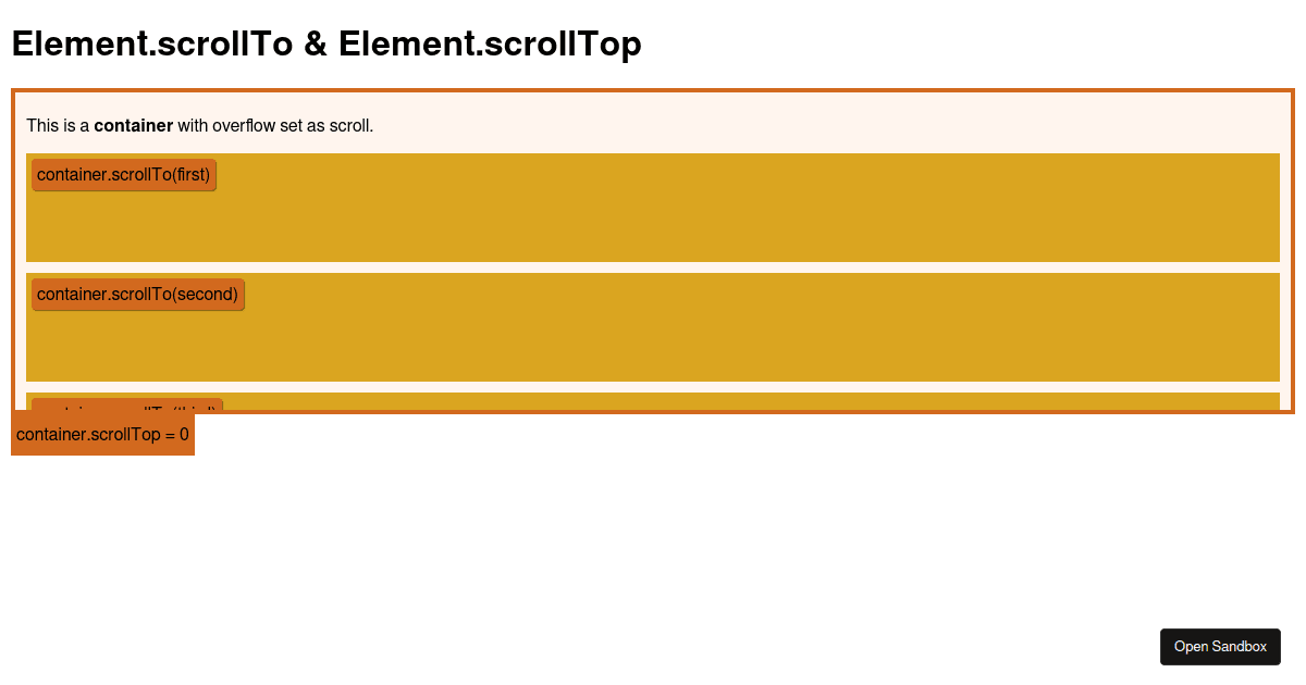 Element.scrollTop and Element.scrollTo - Codesandbox Element.scrollTop and Element.scrollTo - Codesandbox