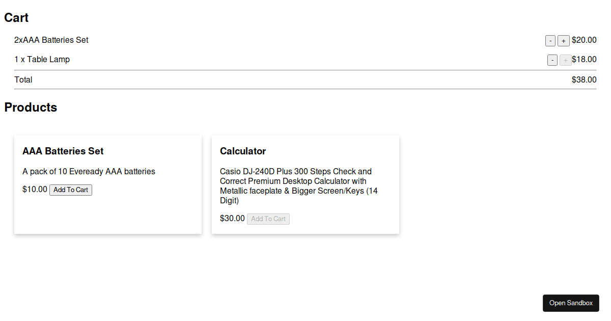 Shopping Cart - Problem - Codesandbox