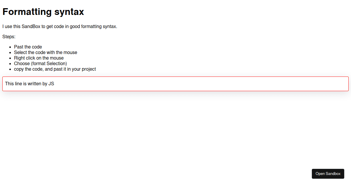 Syntax formatting - Codesandbox Syntax formatting - Codesandbox
