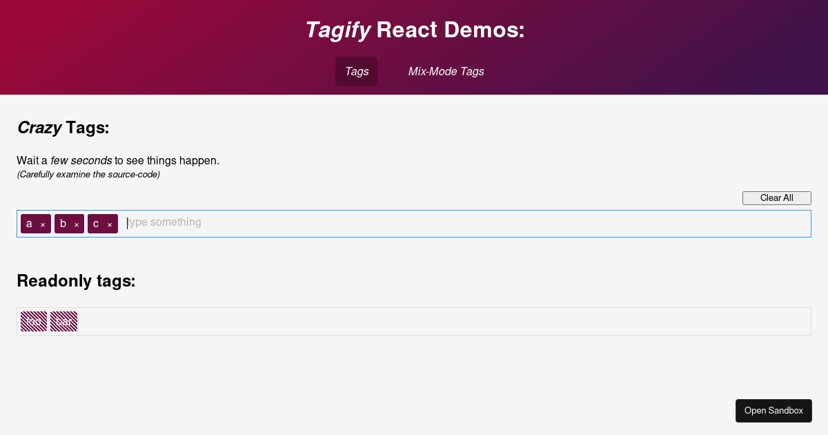 Tagify: React Wrapper (forked) - Codesandbox