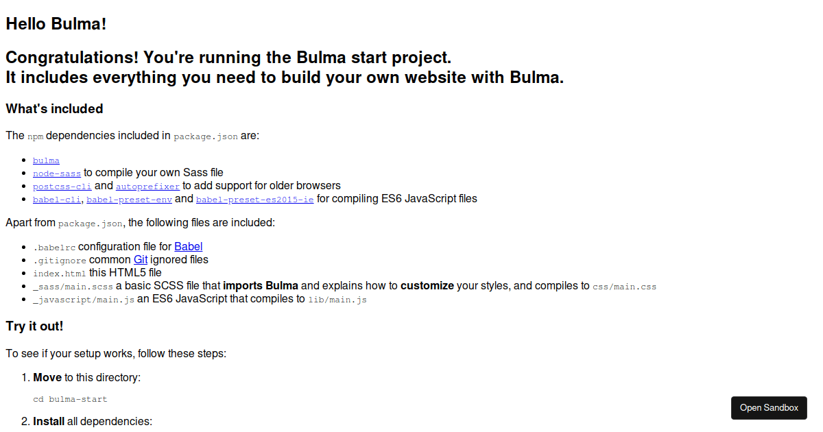 bulma starter template - Codesandbox