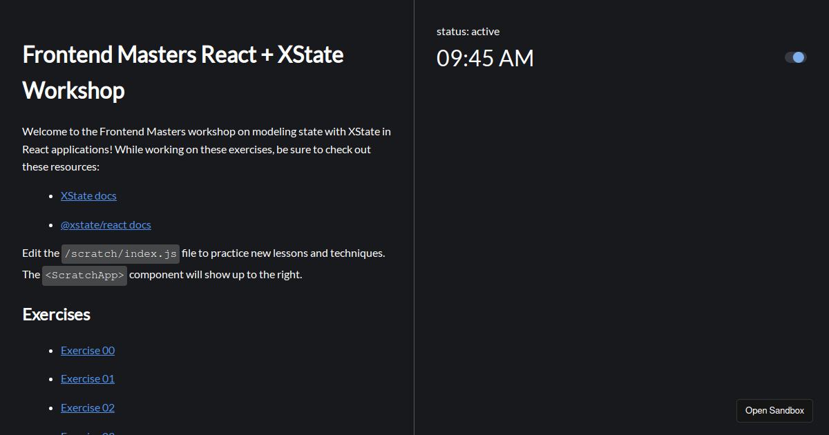 frontendmasters-react-xstate - Codesandbox