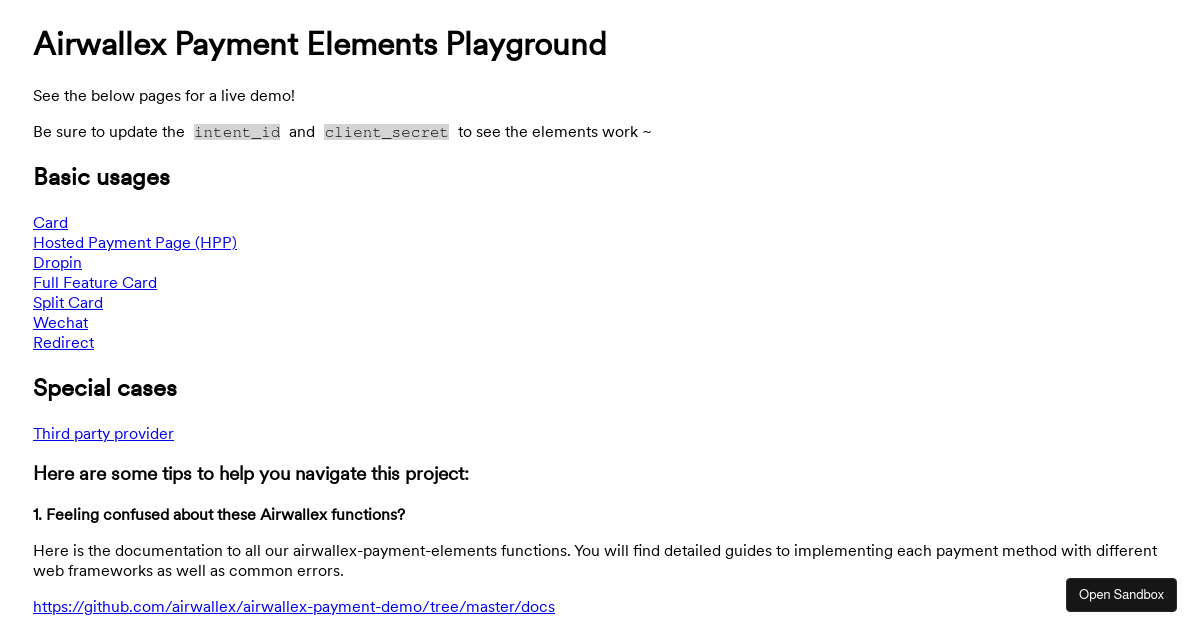 Airwallex Payment Demo - Static HTML - Codesandbox