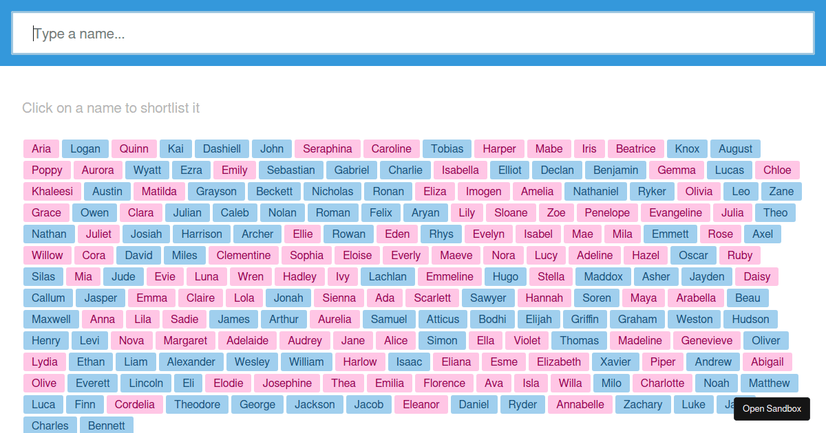 react-baby-names - Codesandbox