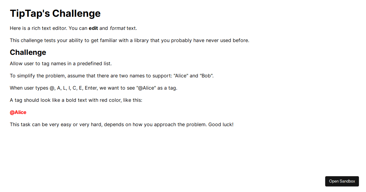 TipTap's Challenge - Codesandbox