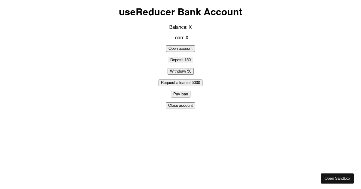 React Challenge Usereducer Bank Codesandbox