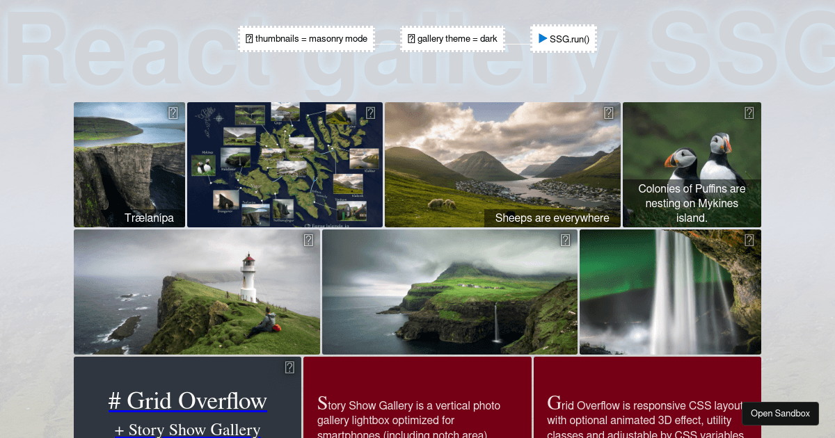 React Gallery - responsive masonry layout - fullscreen lightbox - Codesandbox
