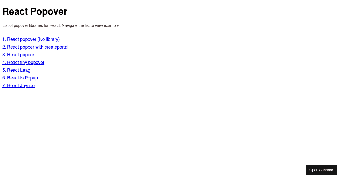 React Popover Libraries Codesandbox