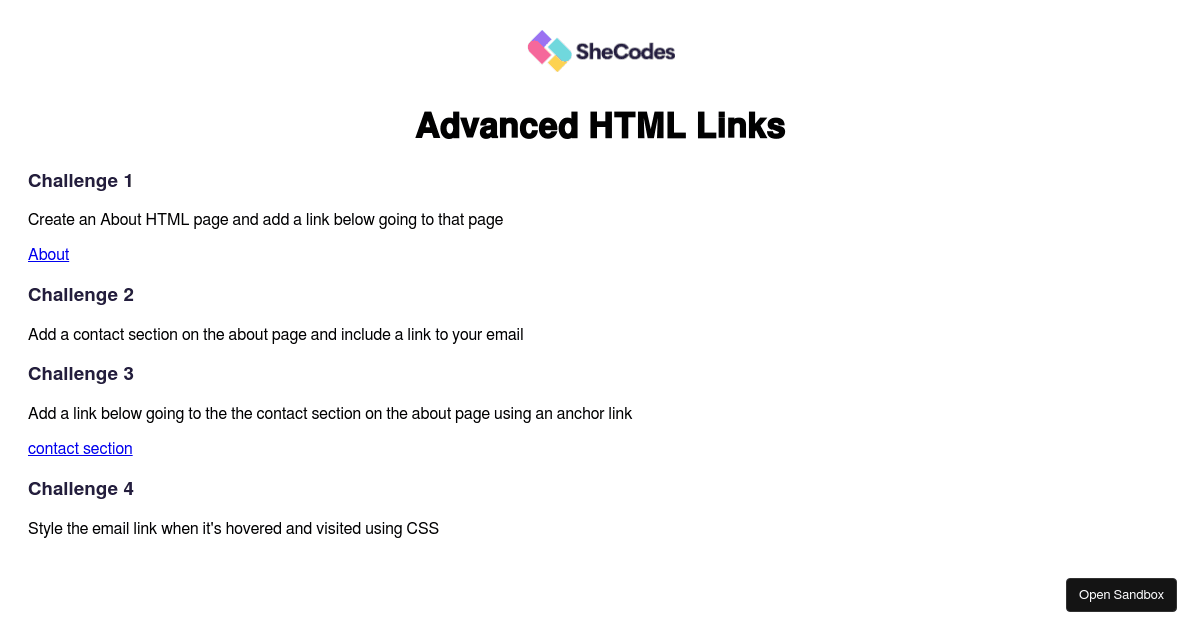 Advanced HTML Links - Challenge (forked) - Codesandbox
