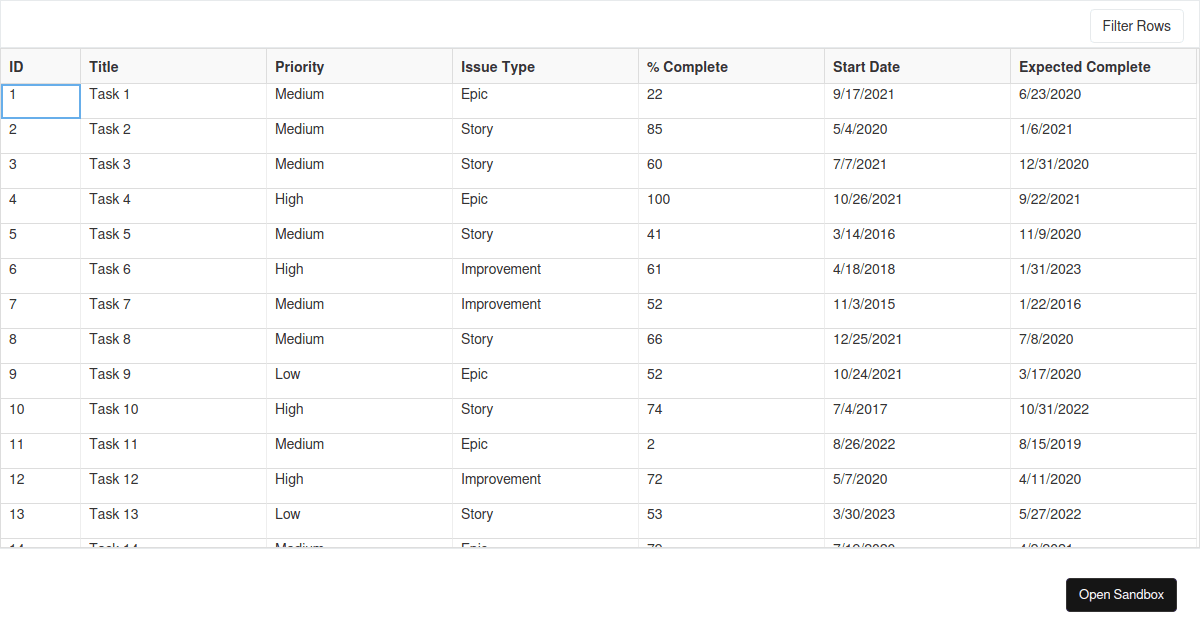 Sorting And Filtering React Data Grid Forked Codesandbox 3025