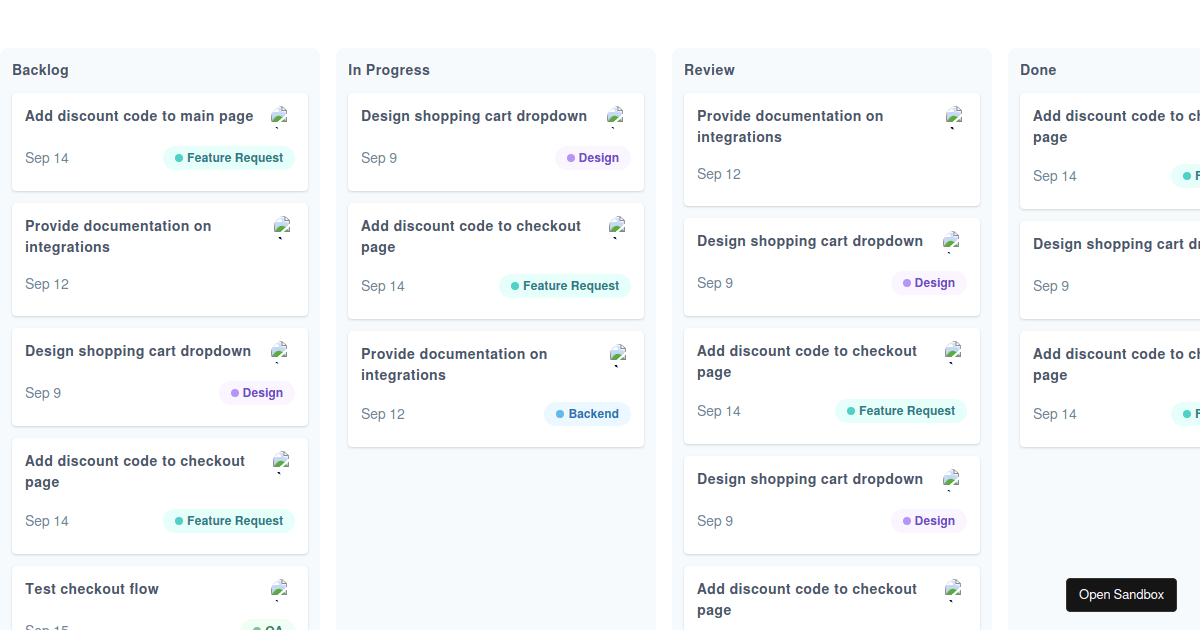 animated-draggable-kanban-board-with-tailwind-and-vue - Codesandbox