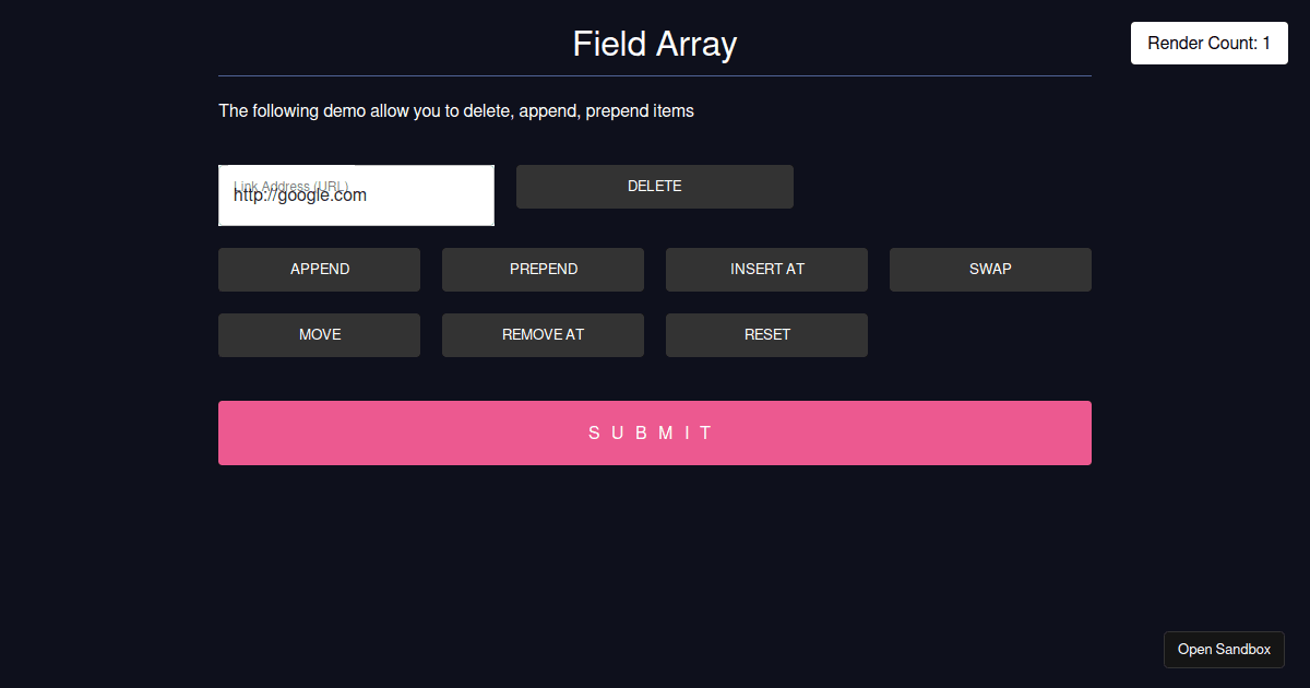 React Hook Form - useFieldArray Template (forked) - Codesandbox