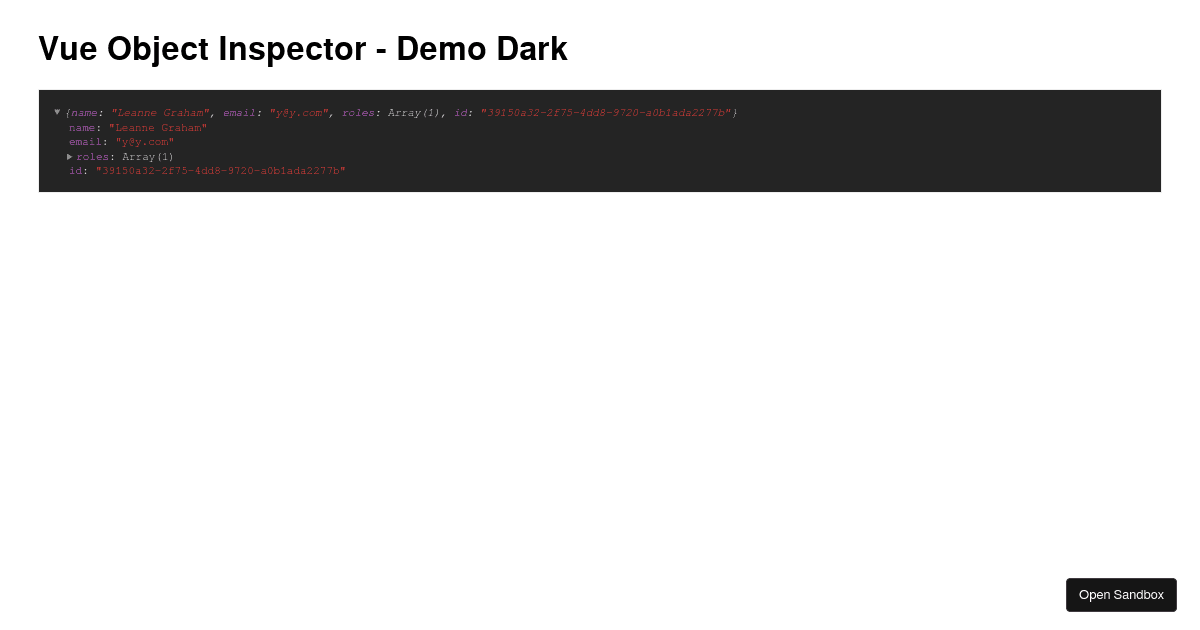 Vue Object Inspector Demo Dark Forked Codesandbox