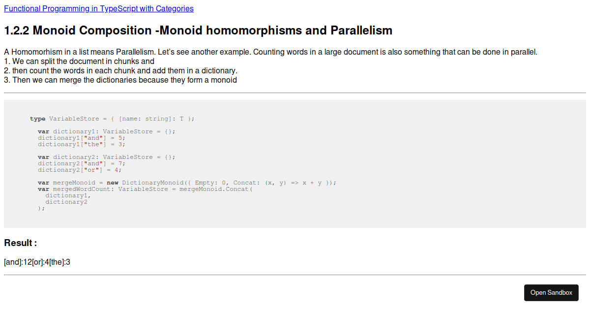 1.2.2 Monoid Composition -Monoid homomorphisms and Parallelism - Codesandbox