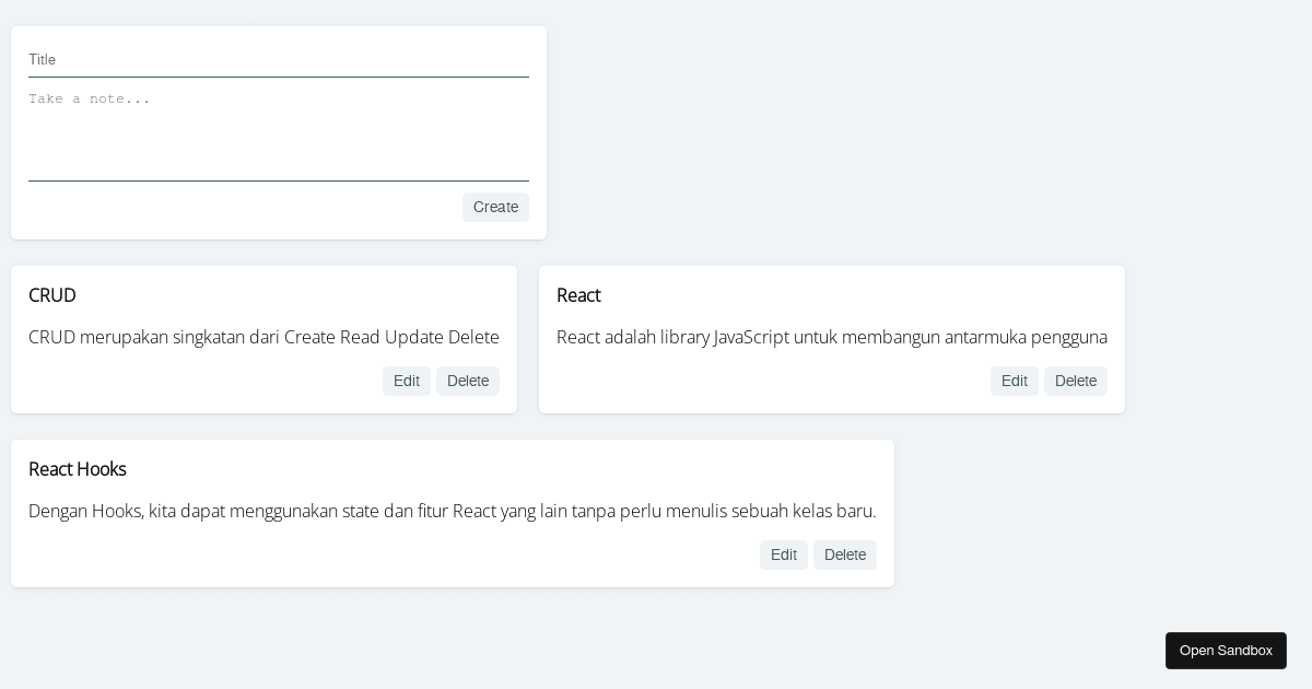 React Notes App Codesandbox