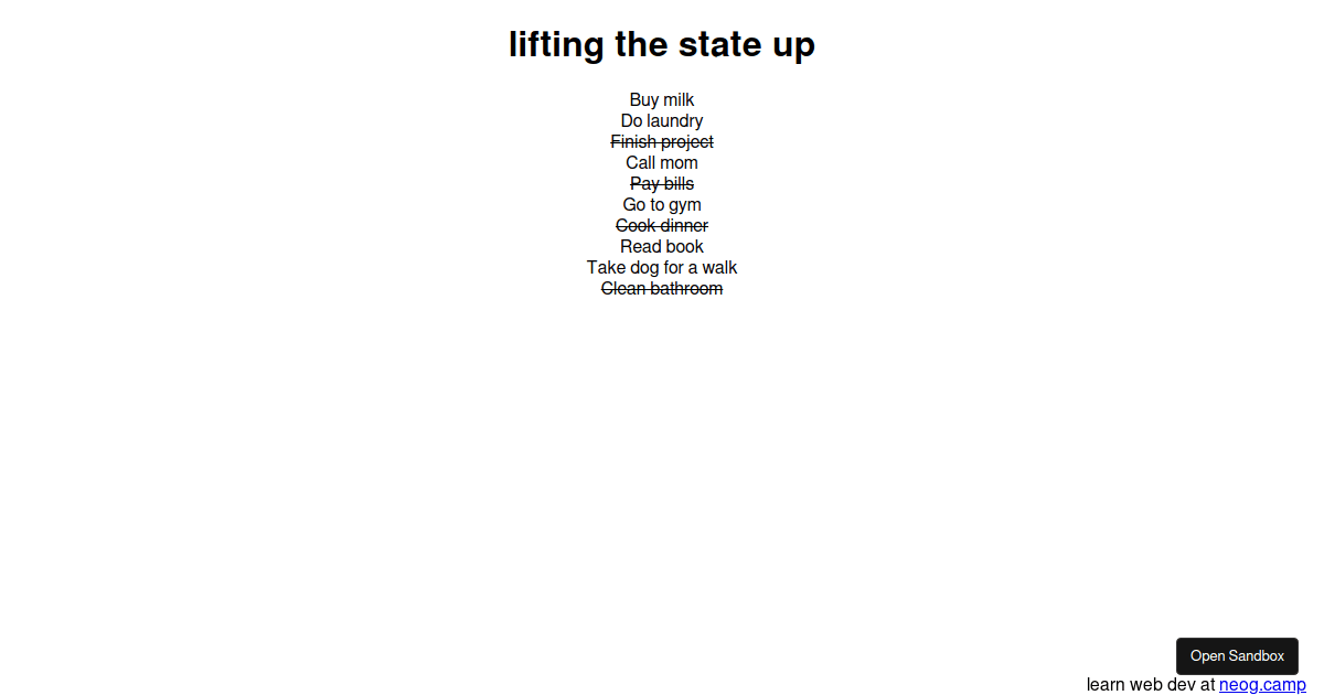 lifting state up (challenge) - Codesandbox