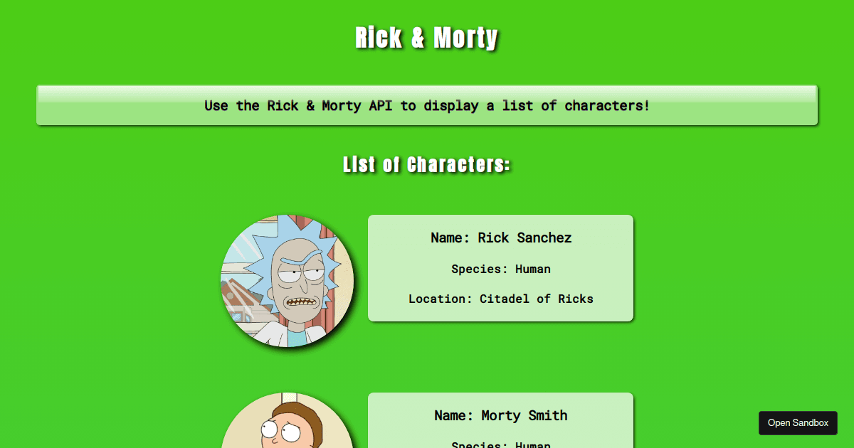 Rick & Morty React Project - Complete - Codesandbox