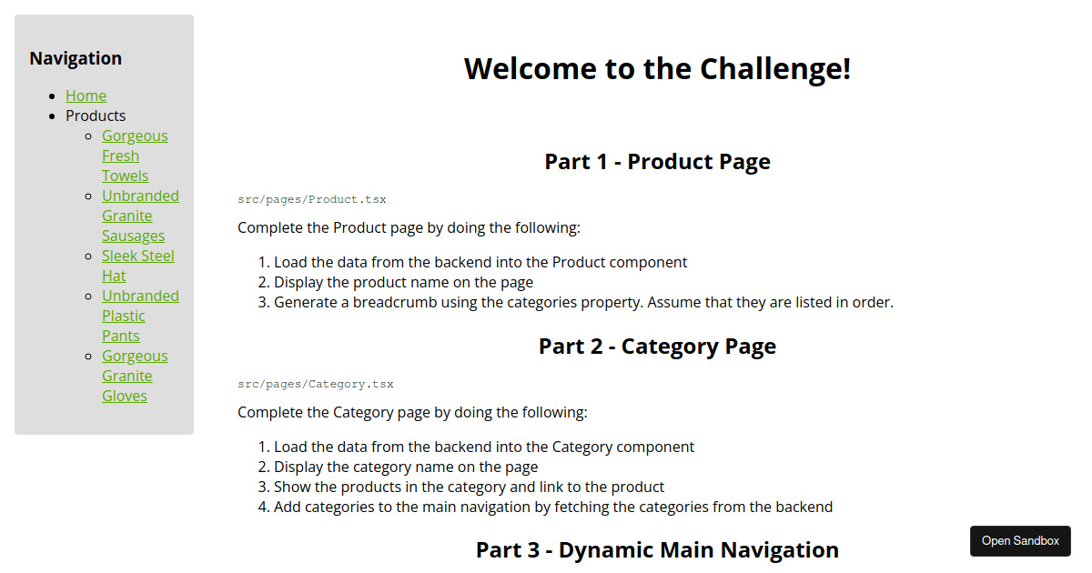 Product Challenge - Codesandbox