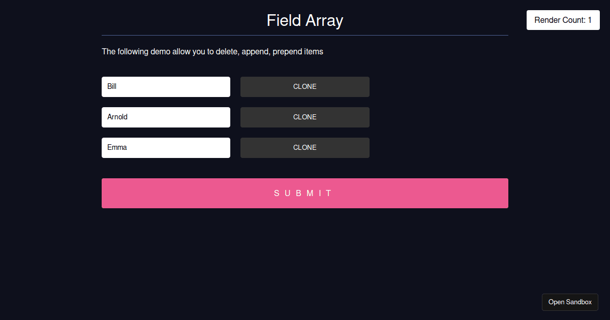 React Hook Form - useFieldArray (forked) - Codesandbox