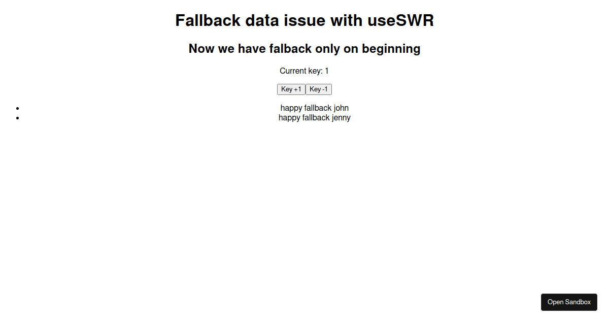 useSWR fallback behaviour hacked counter - Codesandbox