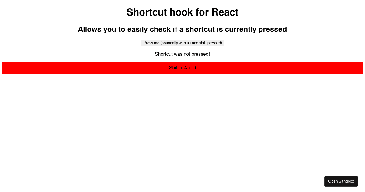 React shortcut hook (forked) - Codesandbox