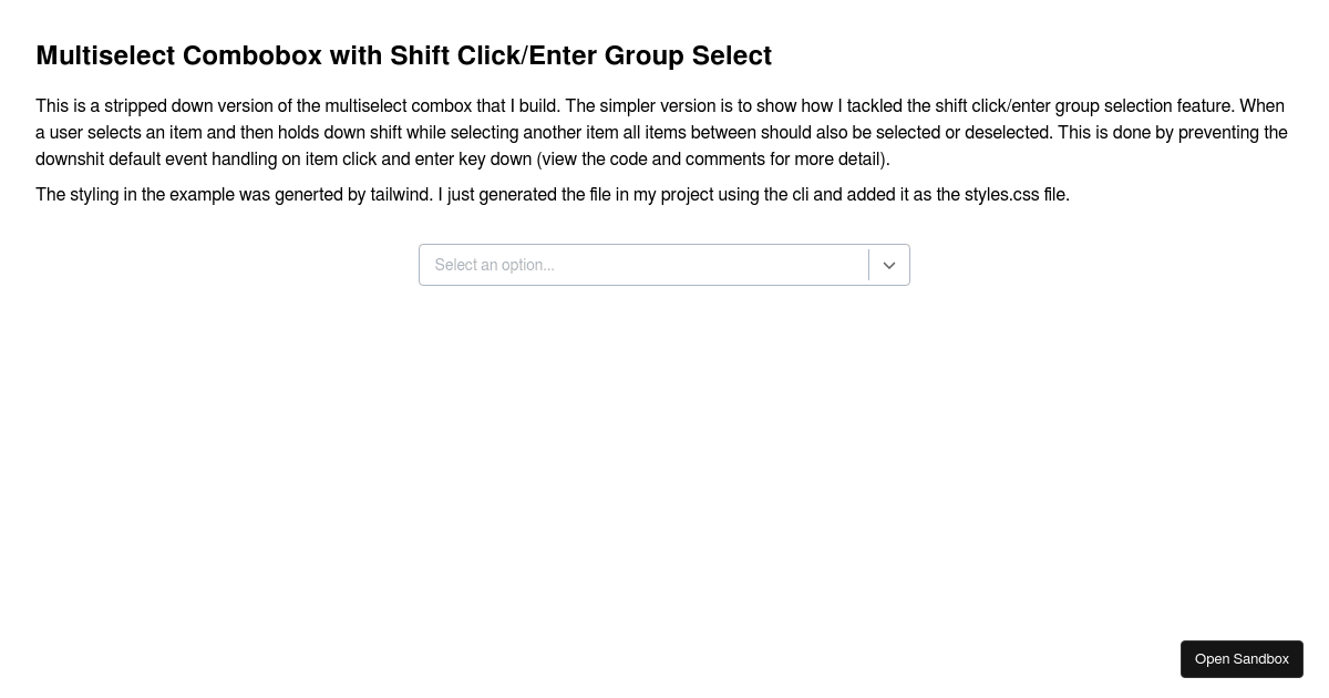 Multiselect Combobox with Shift Click/Enter Group Select - Codesandbox