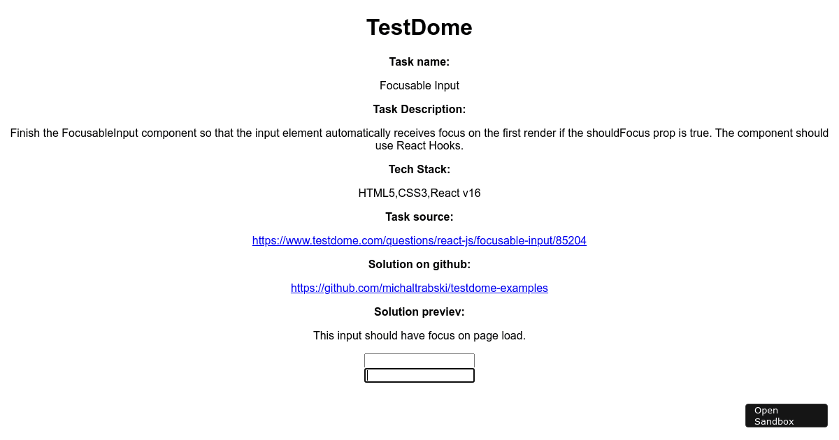 testdome - Codesandbox