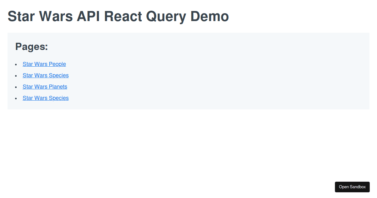 React Query Demo Codesandbox