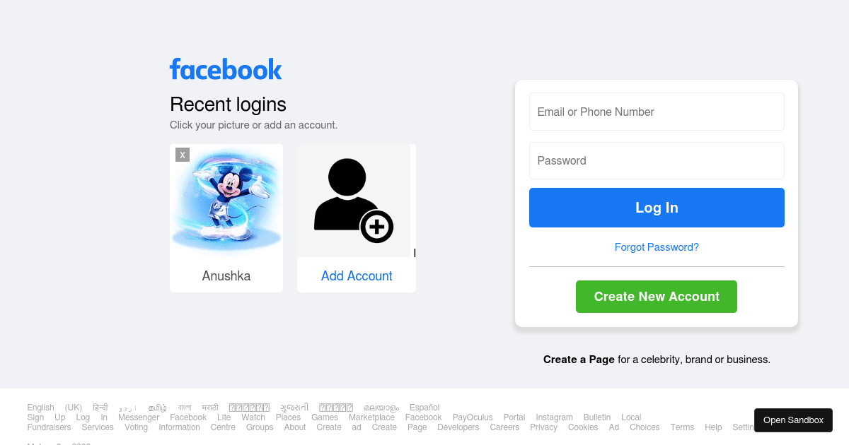 Facebook Login Page - Codesandbox