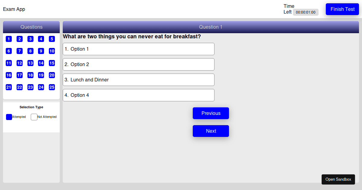 Exam App - Codesandbox
