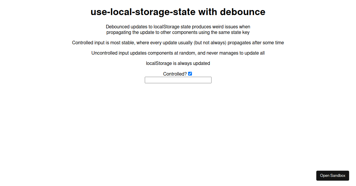 use-local-storage-state debounce react 18 - Codesandbox