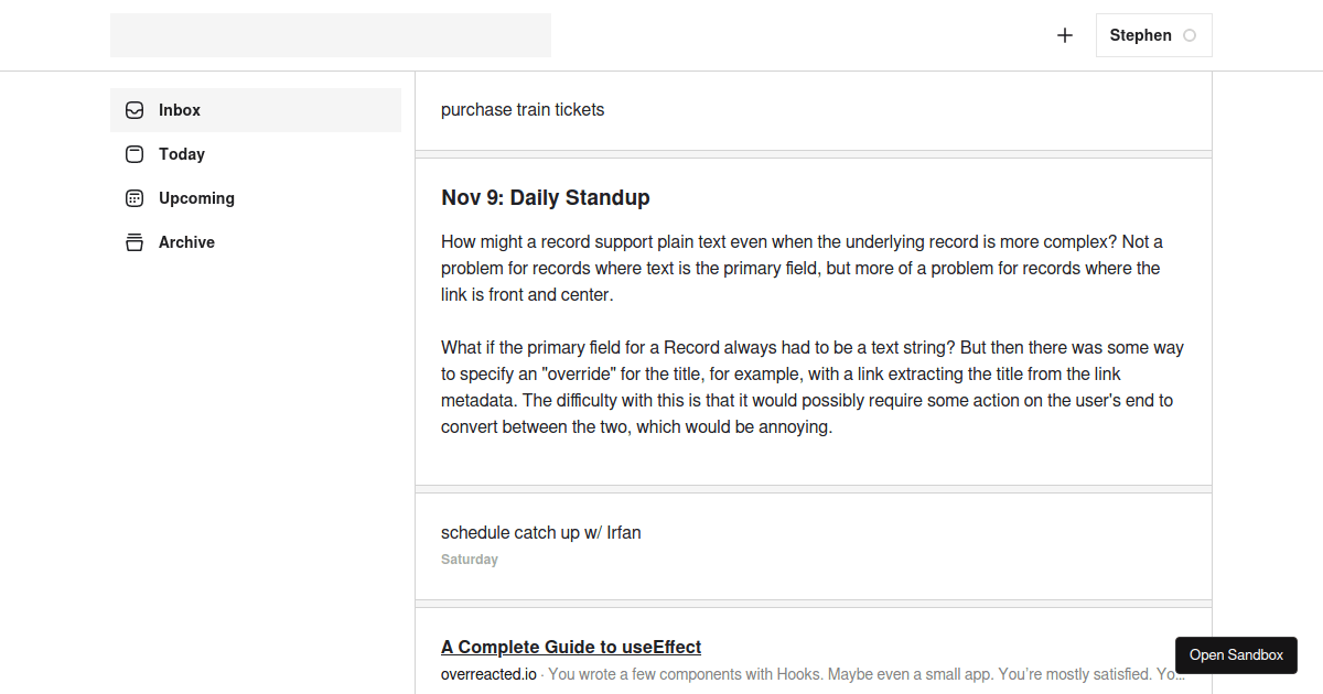 Capture: Inbox VI - Codesandbox