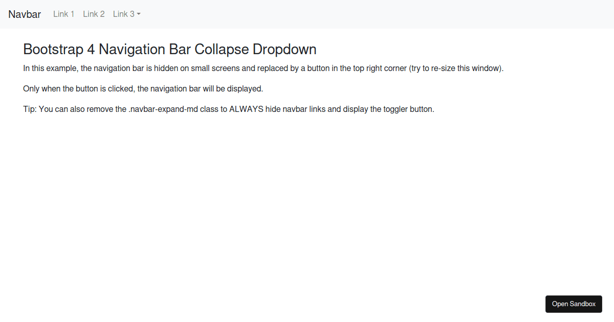 Bootstrap 4 Navigation Bar Collapse Dropdown Codesandbox