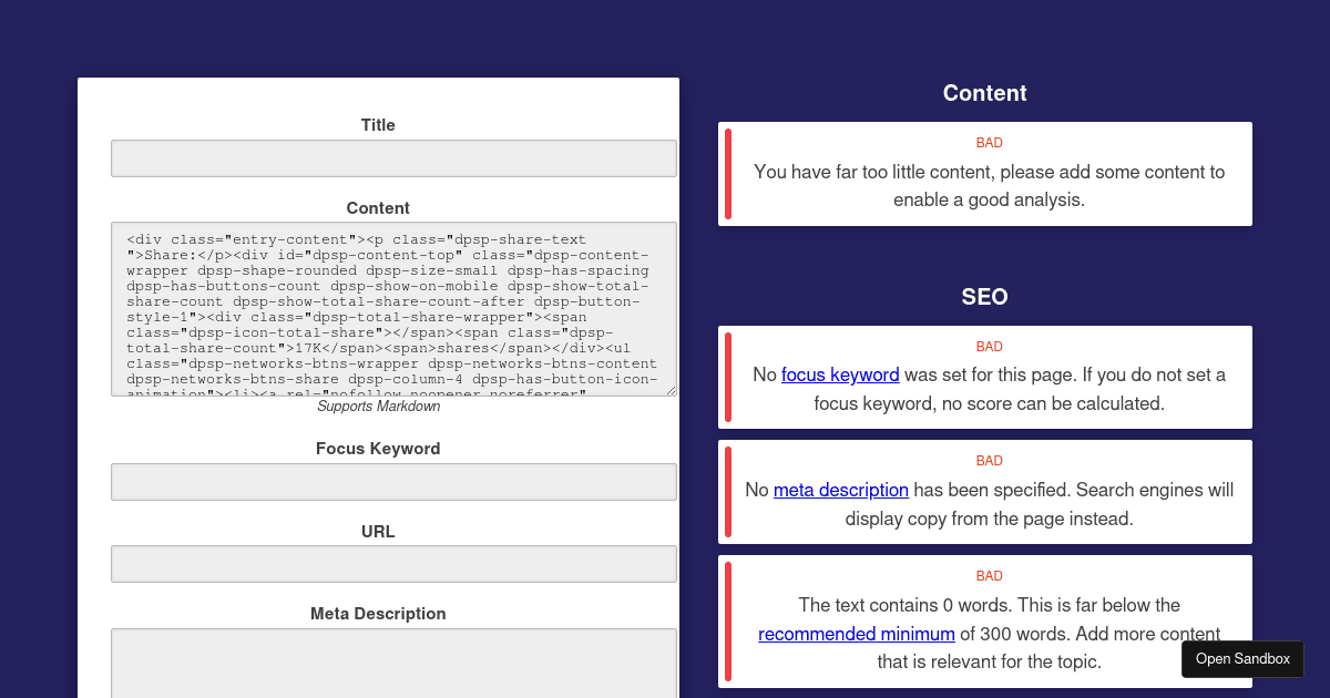yoastseo.js react - Codesandbox