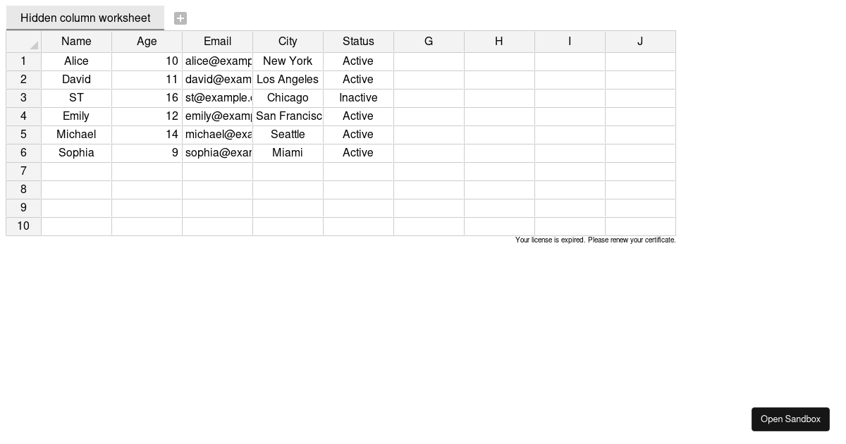 jspreadsheet copy past issue - Codesandbox