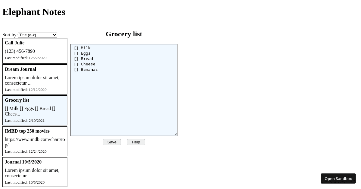 elephant-notes (forked) - Codesandbox