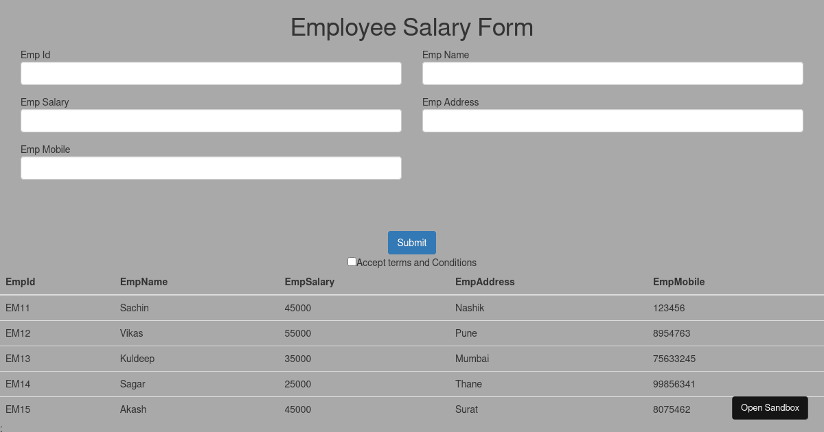 Employee Salary Form - Codesandbox