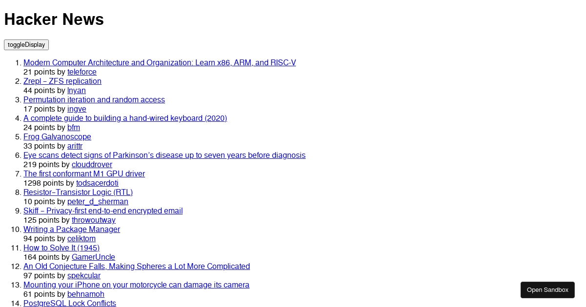 redux-query Hacker News Example - Codesandbox
