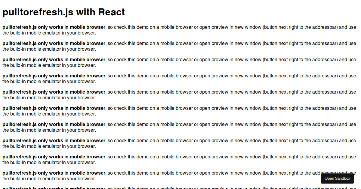 PullToRefreshJS with React (forked) - Codesandbox