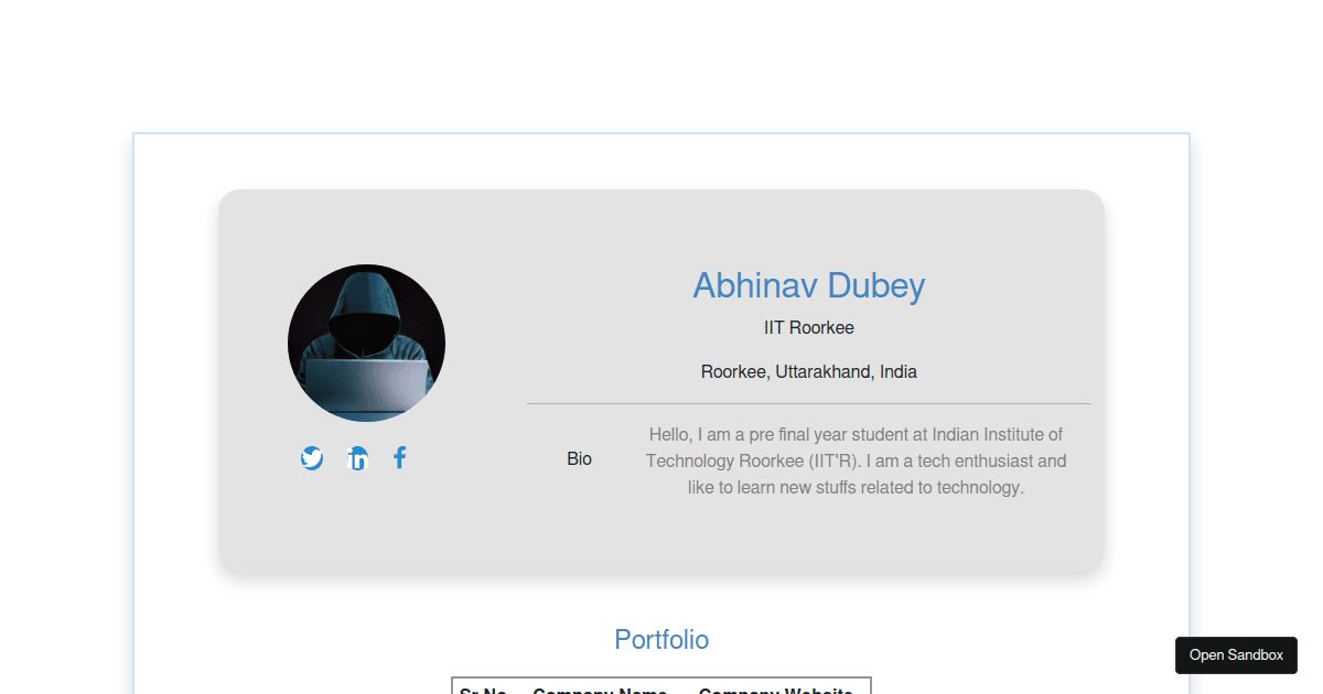 Internship Assignment, Abhinav Dubey - Codesandbox