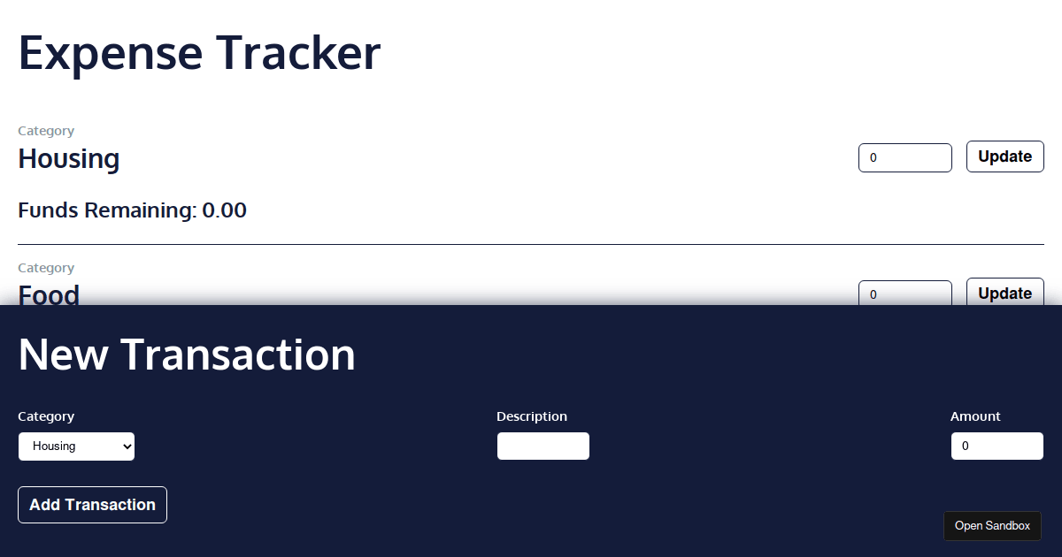 Expense Tracker - Codecademy - Codesandbox
