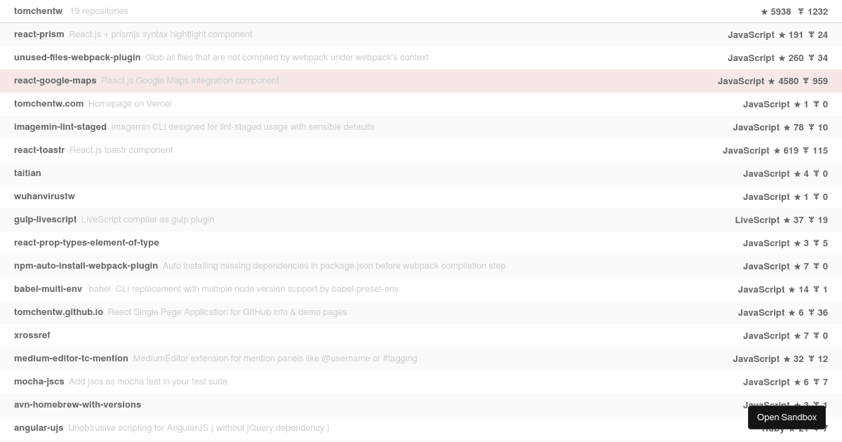 tomchentw.github.io - Codesandbox