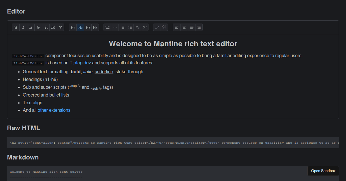 Mantine Tiptap to Markdown - Codesandbox