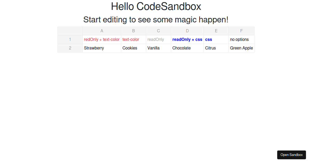 KaiWesterschwiensterdt/react-spreadsheet-example - Codesandbox