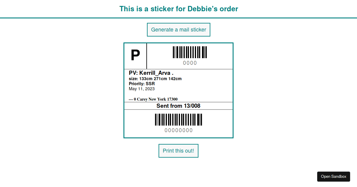 Printing stickers - Codesandbox