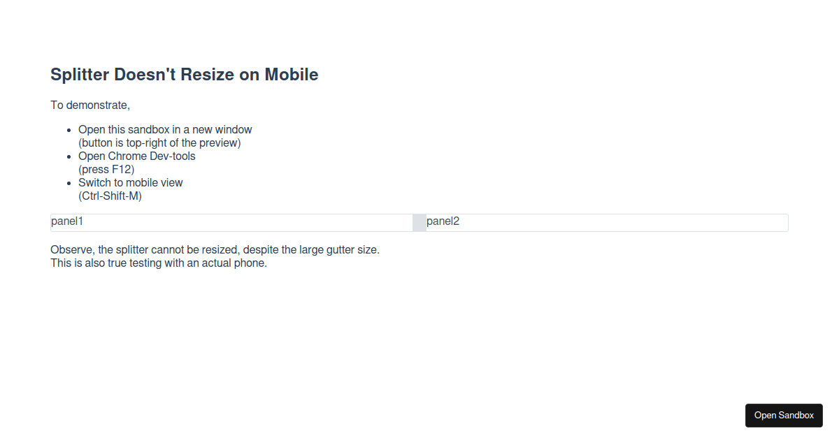 Splitter Doesn't Work on Mobile - Codesandbox