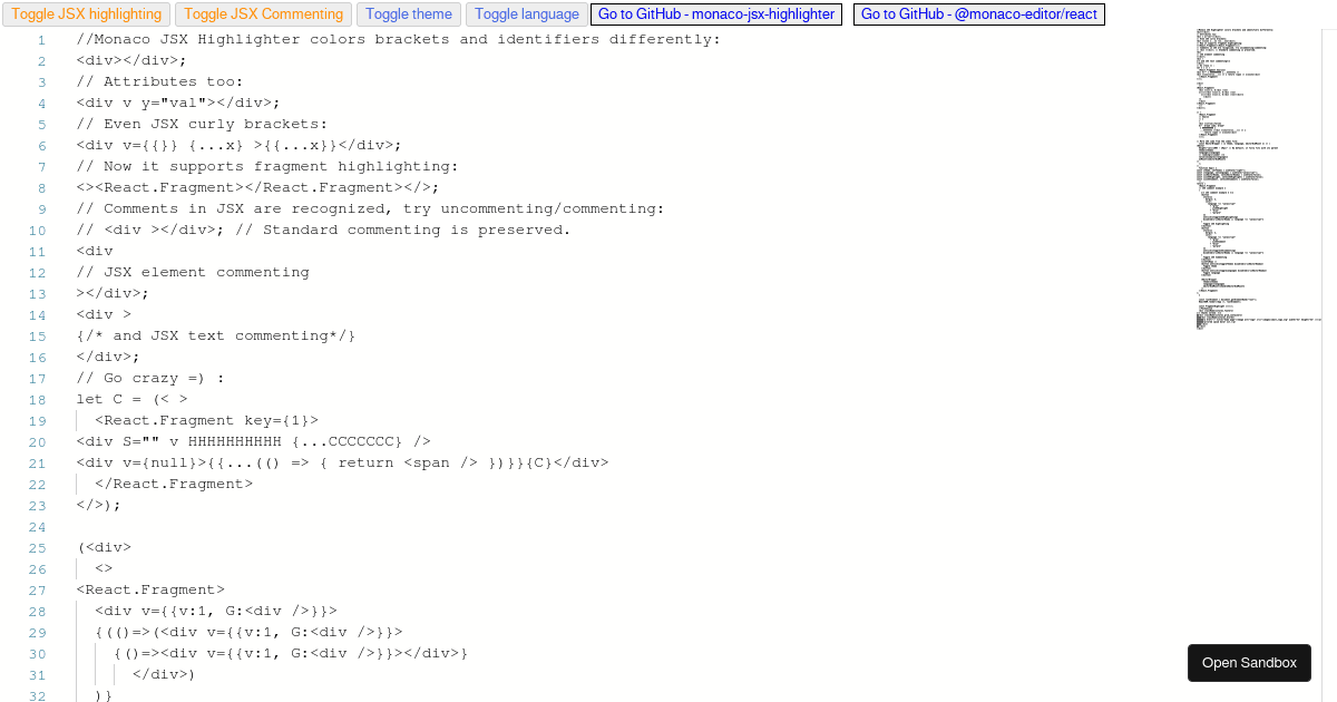 Monaco Editor React With Jsx Highlighting And Commenting V1 Forked Codesandbox