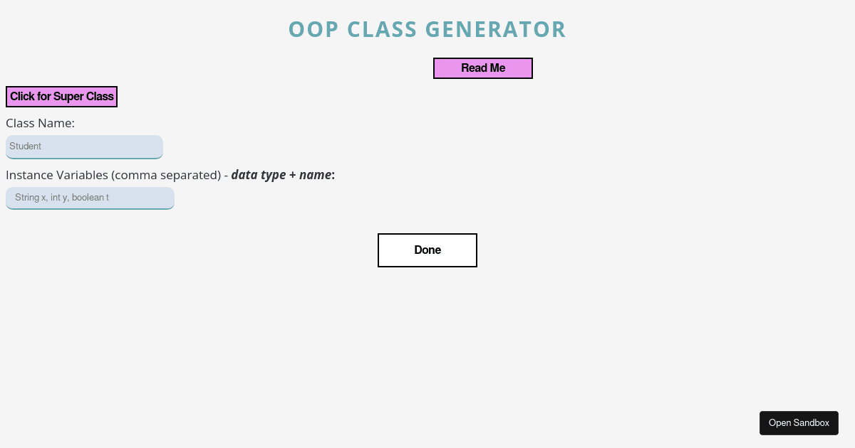 OOP Class Generator - Codesandbox