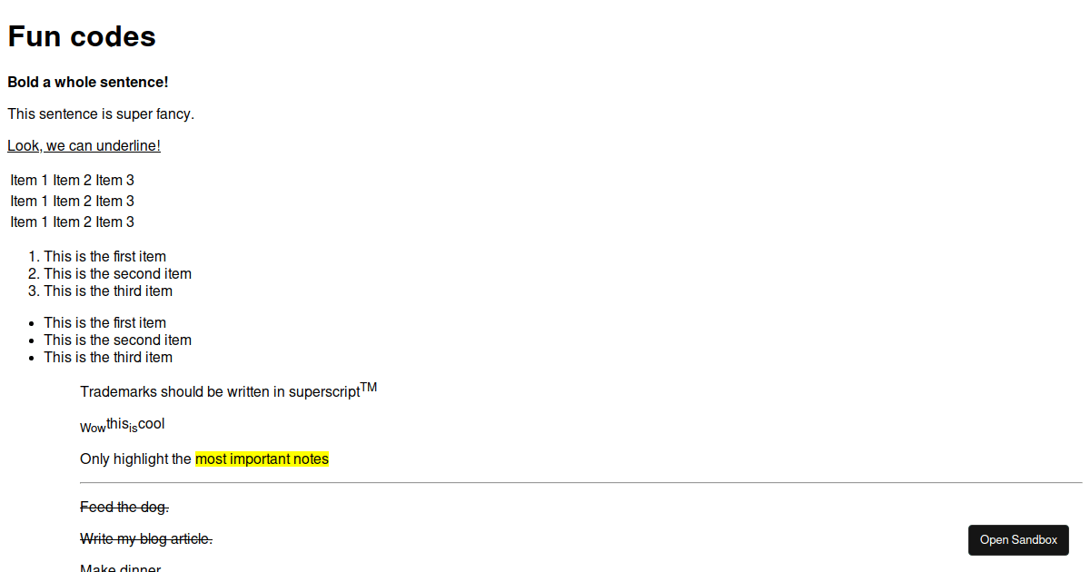 Cheat Sheet - Codesandbox